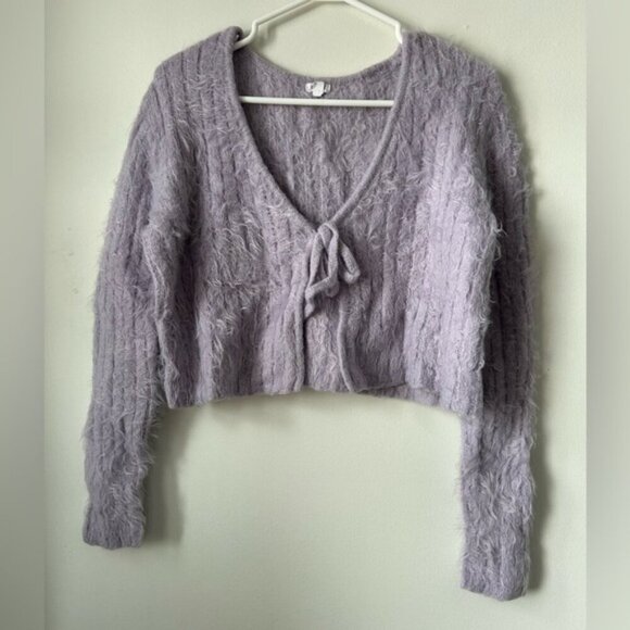 Garage | Sweaters | Garage Fluffy Tie Up Lilac Cardigan | Poshmark